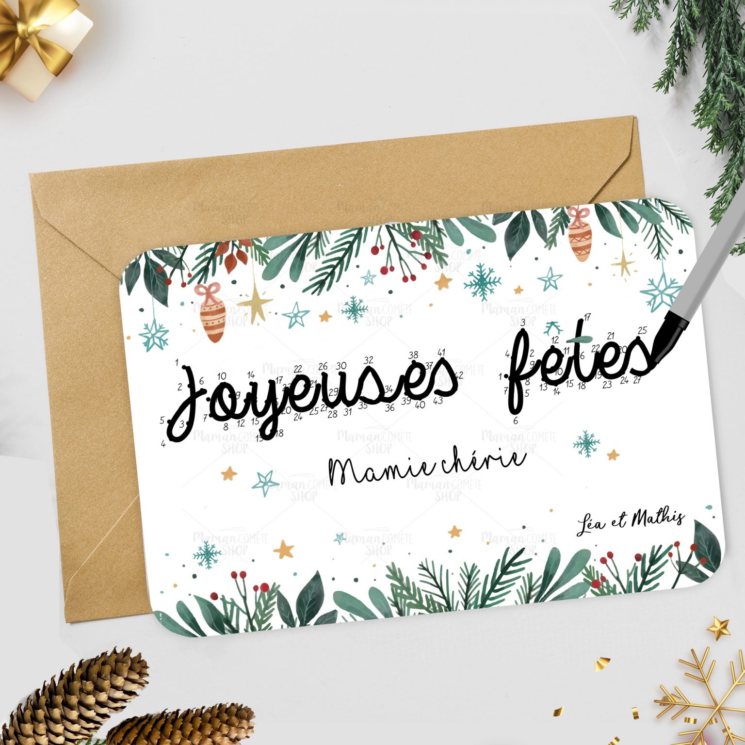 Carte message "Joyeuses fêtes" avec photo (jusqu'à 4) - Maman Comète