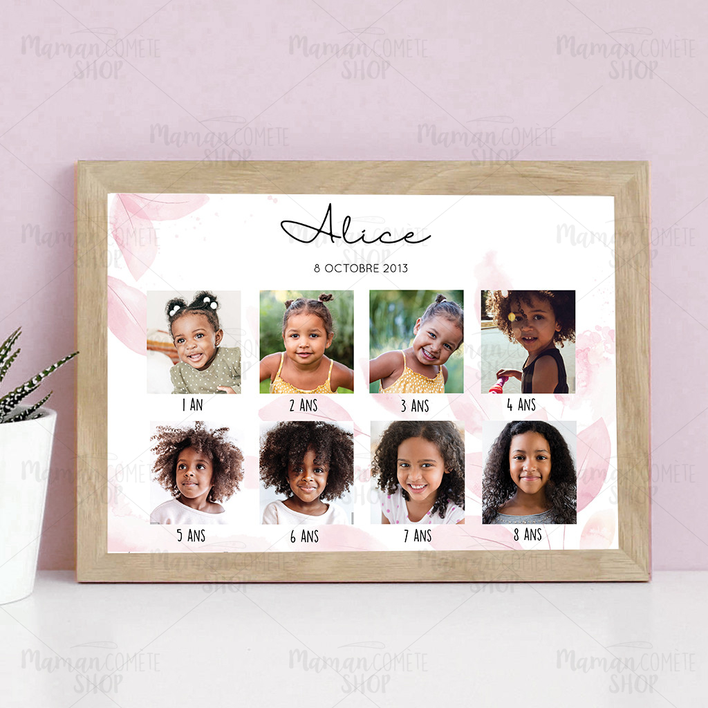 Affiche évolution enfant en photos de 2 ans à 10 ans (plusieurs thèmes ...
