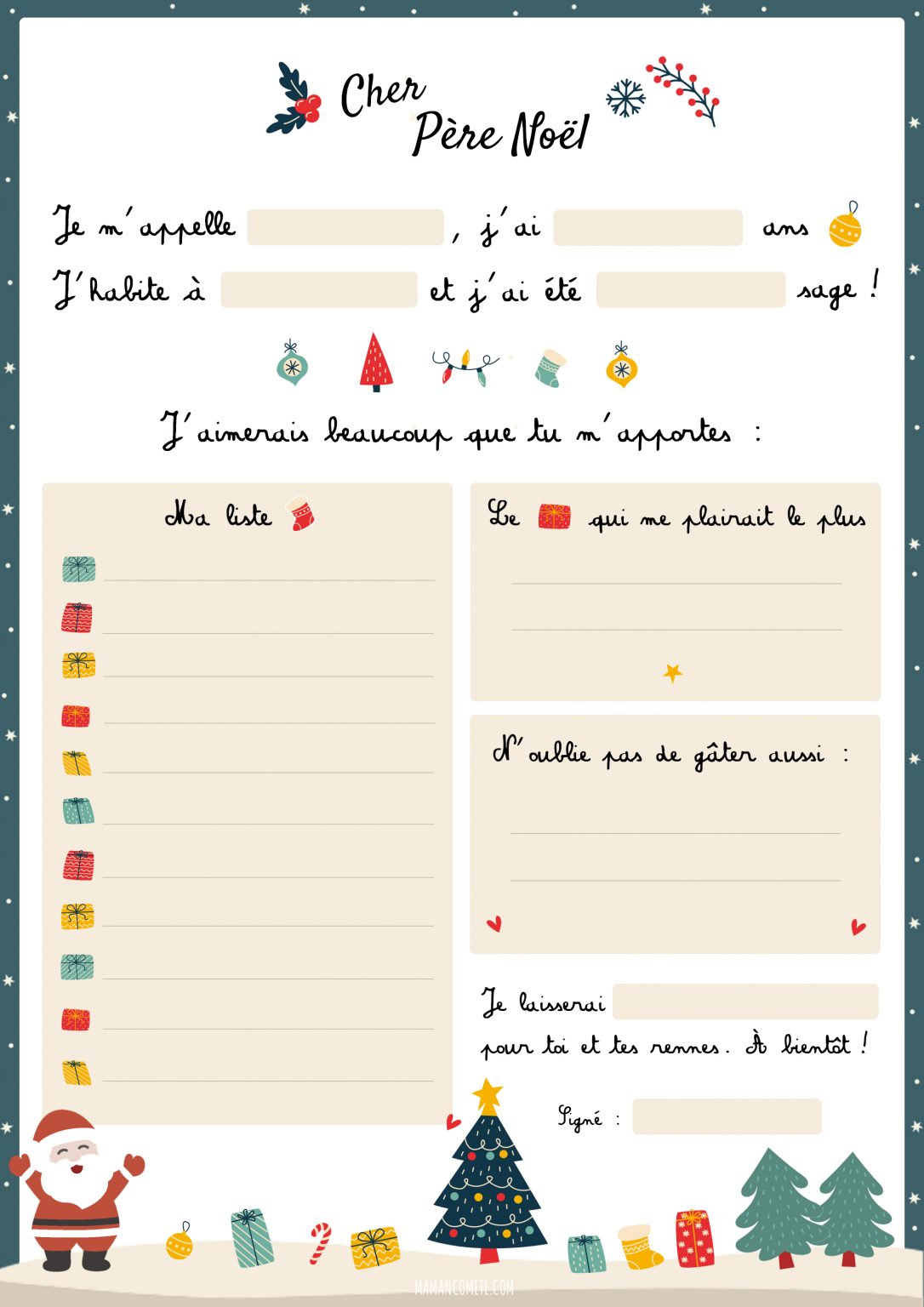 Lettre au père noel à imprimer (gratuit) - Maman Comète